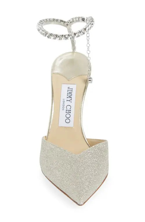 JIMMY CHOO Saeda Glitter Crystal Ankle Strap Pumps