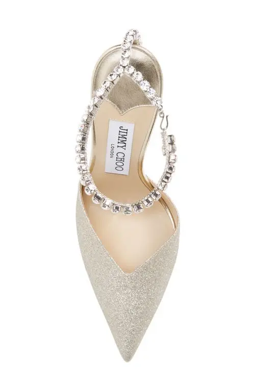 JIMMY CHOO Saeda Glitter Crystal Ankle Strap Pumps
