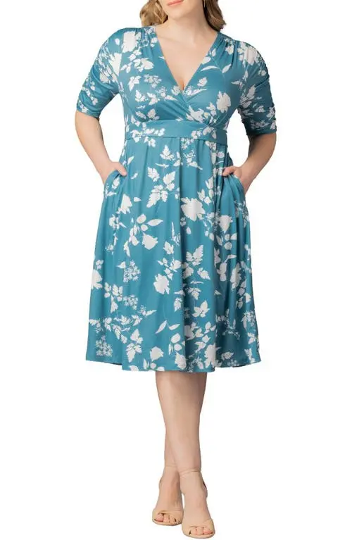 KIYONNA Gabriella Print A-line Dress - Aqua Blooms