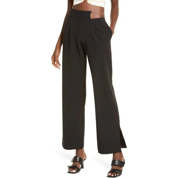 AMY LYNN Cutout High Waist Straight Leg Pants - Black