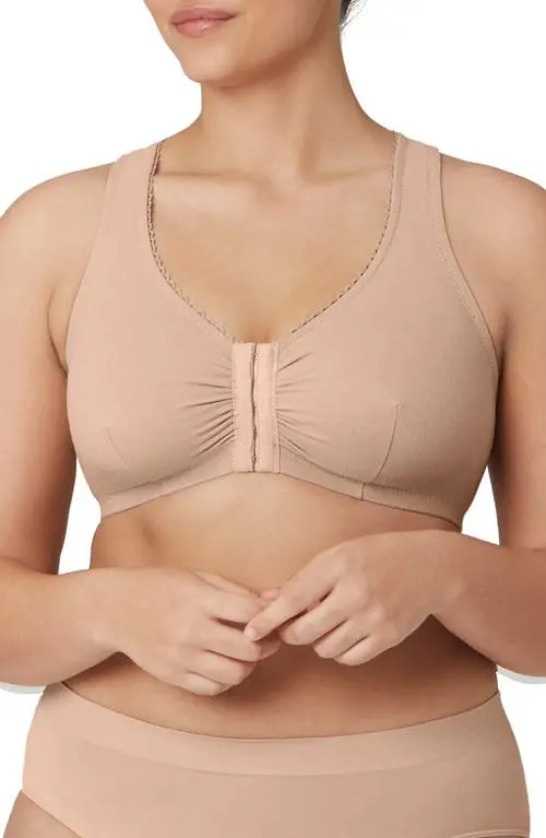 GLAMORISE Front Close Cotton Blend T-back Comfort Bra - Cafe