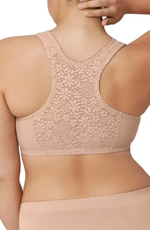 GLAMORISE Front Close Cotton Blend T-back Comfort Bra - Cafe