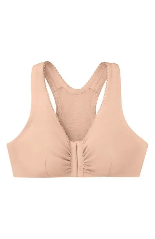GLAMORISE Front Close Cotton Blend T-back Comfort Bra - Cafe