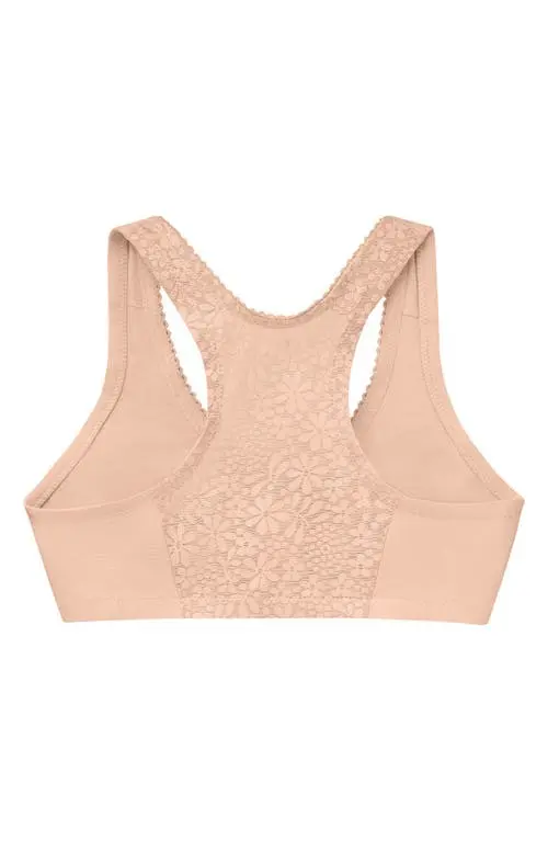 GLAMORISE Front Close Cotton Blend T-back Comfort Bra - Cafe