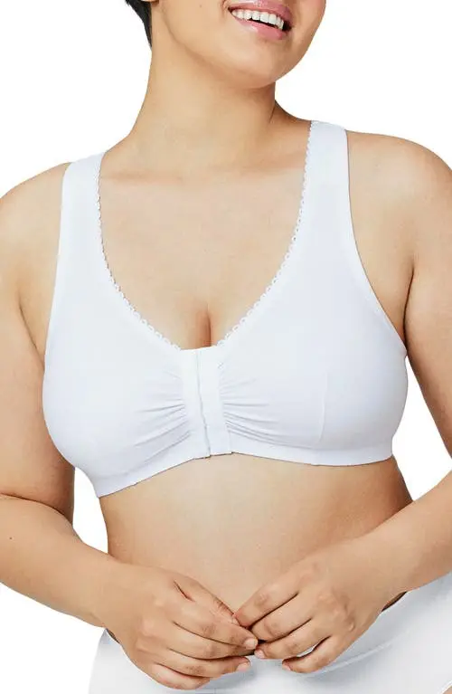 GLAMORISE Front Close Cotton Blend T-back Comfort Bra - White