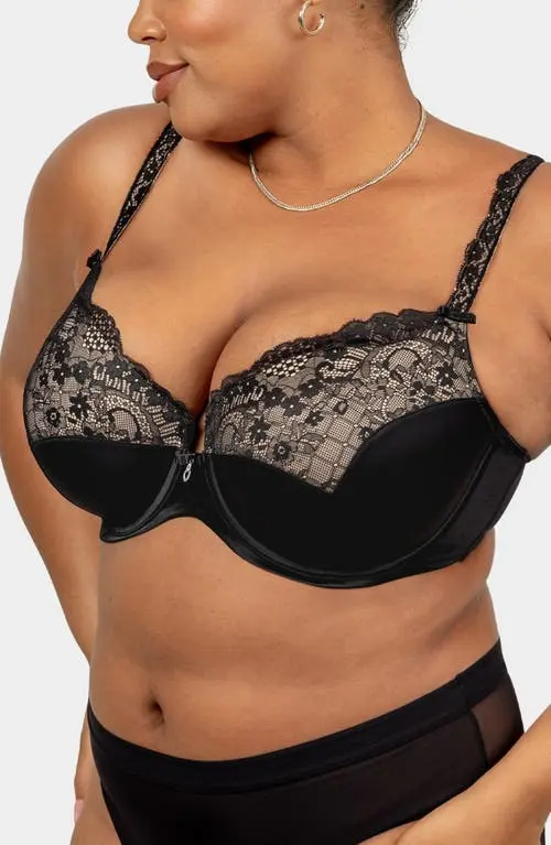 CURVY COUTURE Tulip Lace Balconette Bra - Black