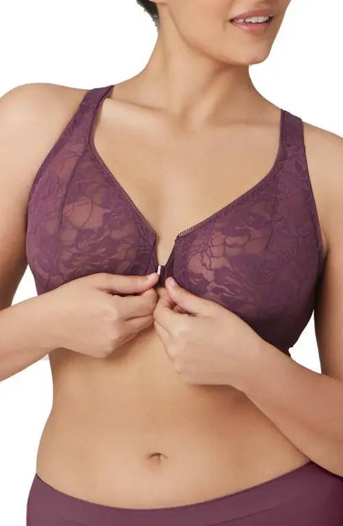 GLAMORISE Wonderwire® Front Close Lacy T-back Underwire Bra - Black Plum