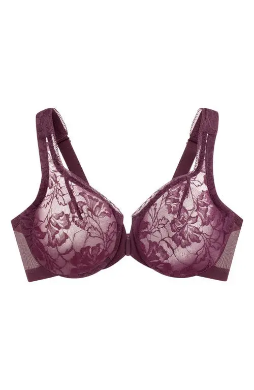 GLAMORISE Wonderwire® Front Close Lacy T-back Underwire Bra - Black Plum