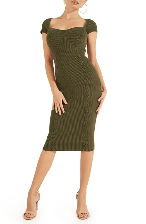 guess olive green dress Margot Cap Sleeve Sweetheart Neck Knit In - 55% Off L/14