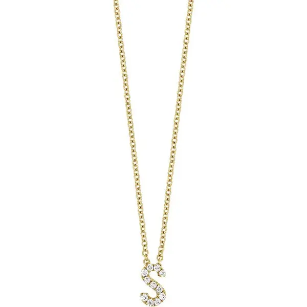 Bony Levy 18k Gold Pavé Diamond Initial Pendant Necklace - 18k Yellow Gold - S