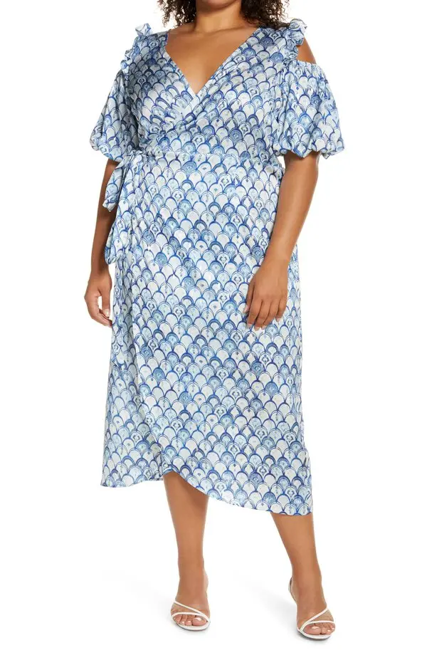 blue and white marble dress Blue Marble Floral Midi Medium main image 1