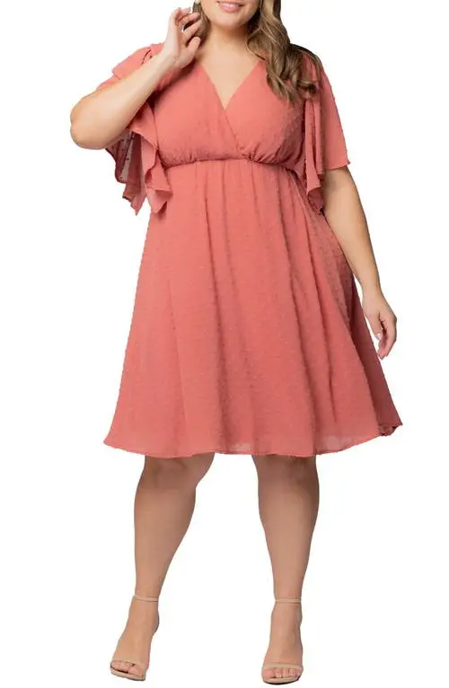 KIYONNA Florence Flutter Sleeve Dress - Peach