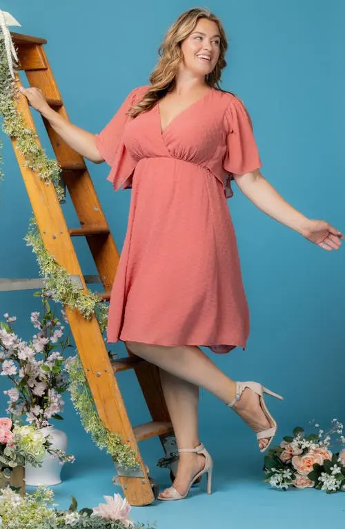 KIYONNA Florence Flutter Sleeve Dress - Peach