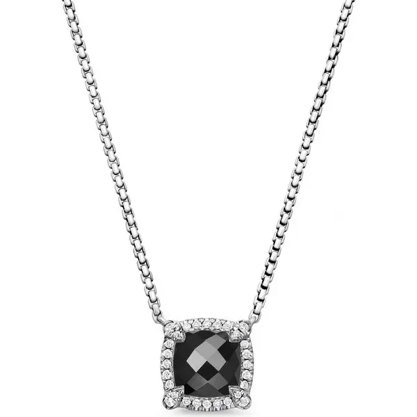 David Yurman Petite Chatelaine® Pavé Bezel Pendant Necklace - Silver Pave/ Black Onyx