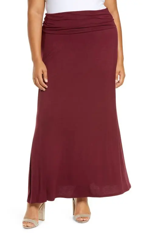 Loveappella Fold Over Maxi Skirt - Burgundy