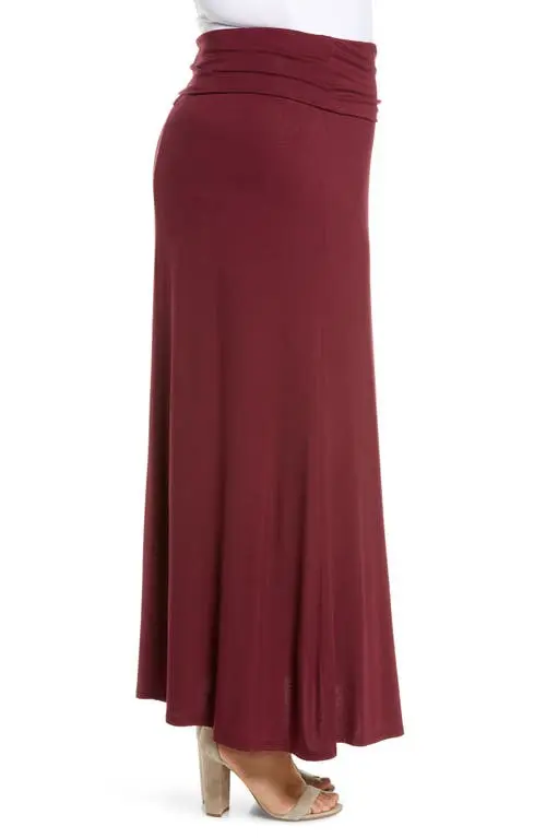 Loveappella Fold Over Maxi Skirt - Burgundy