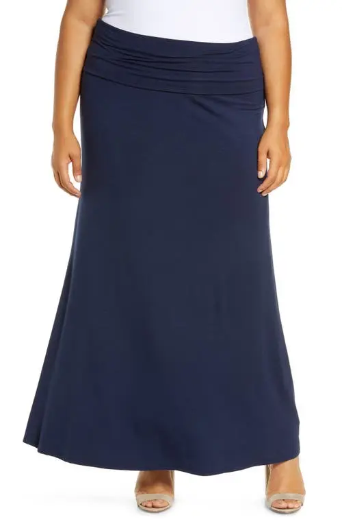 Loveappella Fold Over Maxi Skirt - Navy