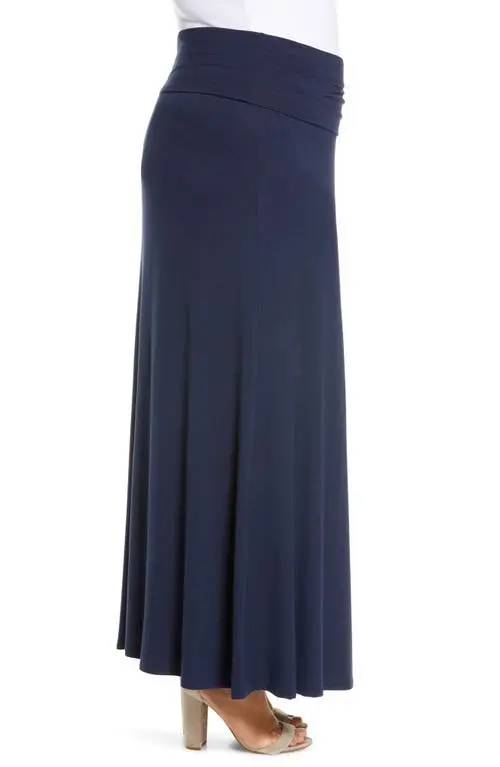 Loveappella Fold Over Maxi Skirt - Navy