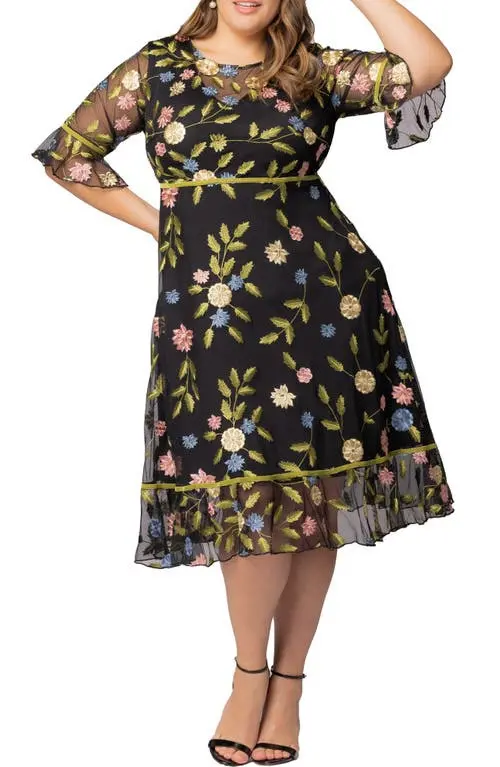 KIYONNA Wildflower Embroidered Fit-and-flare Dress - Black Multi