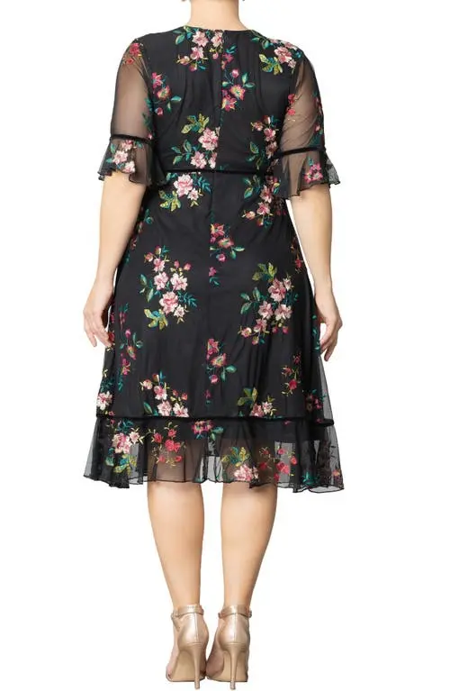 KIYONNA Wildflower Embroidered Fit-and-flare Dress - Onyx