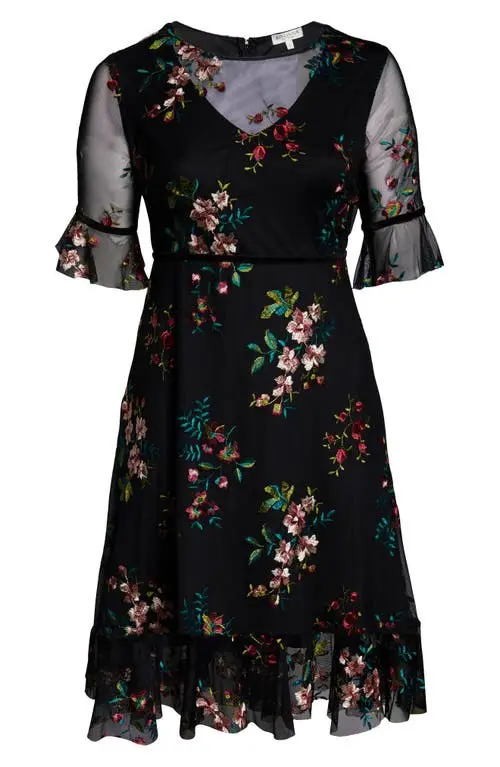 Kiyonna Wildflower Embroidered Midi Dress - Onyx | Editorialist