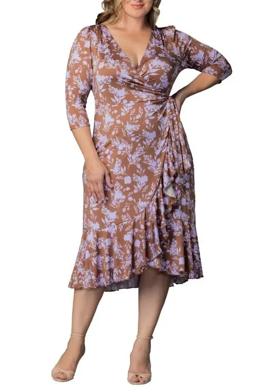 KIYONNA Flirty Flounce Wrap Dress - Lavender Florals