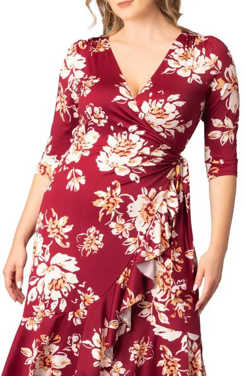 KIYONNA Flirty Flounce Wrap Dress - Red Scattered Florals