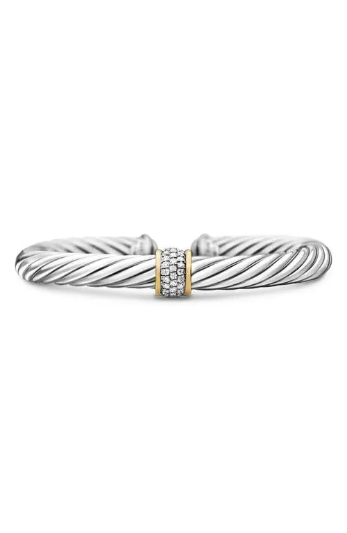 David Yurman Classic Cable Station Bracelet - Silver With 18k Gold/diamond