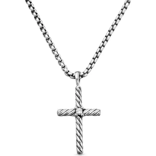 David Yurman Cable Classics Cross Pendant Necklace - Silver Pave