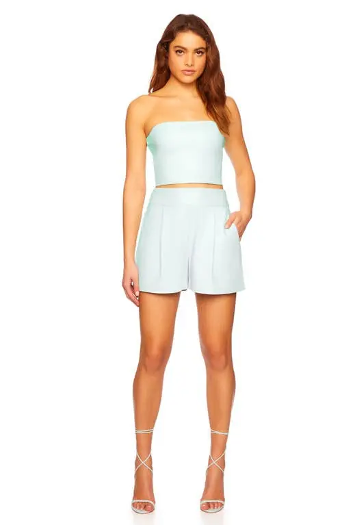 Susana Monaco Faux Leather Pleated Shorts - Rain
