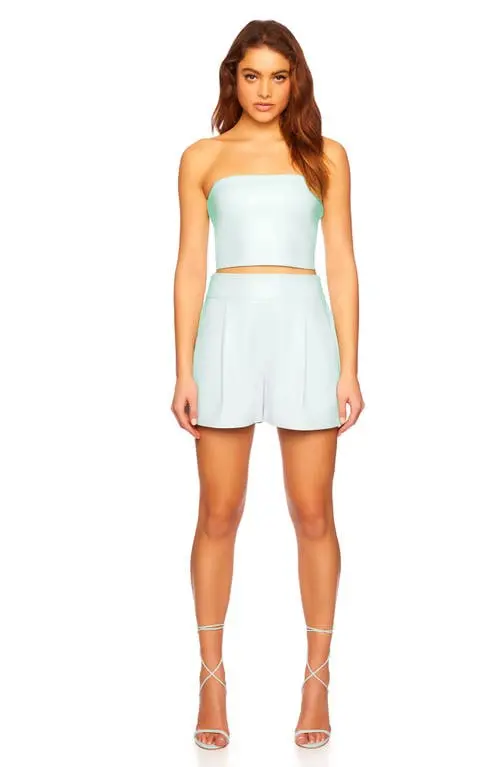 Susana Monaco Faux Leather Pleated Shorts - Rain
