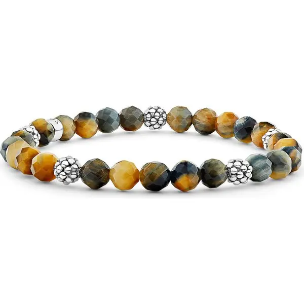 Lagos Signature Caviar Stone Beaded Stretch Bracelet - Tigereye