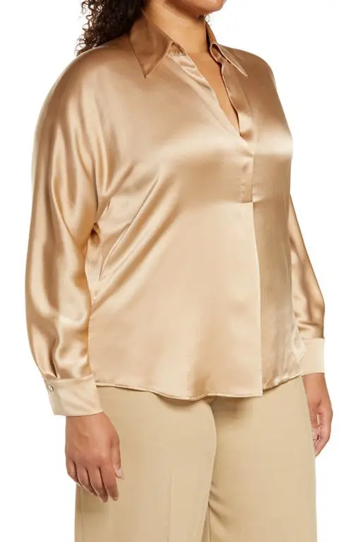 Vince Split Neck Collar Silk Blouse