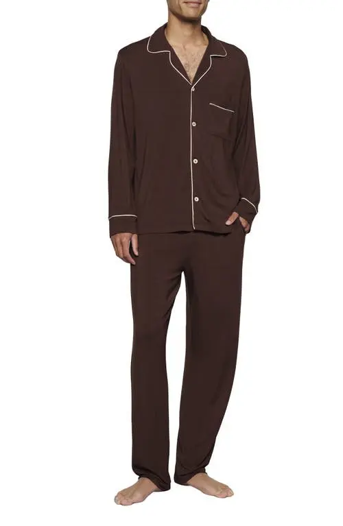 Eberjey William Tencel® Modal Long Pajamas - Chocolate/ivory