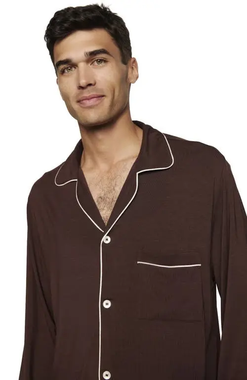 Eberjey William Tencel® Modal Long Pajamas - Chocolate/ivory