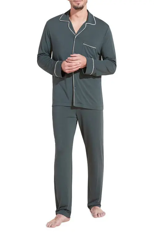 Eberjey William Tencel® Modal Long Pajamas - Pine/ivory