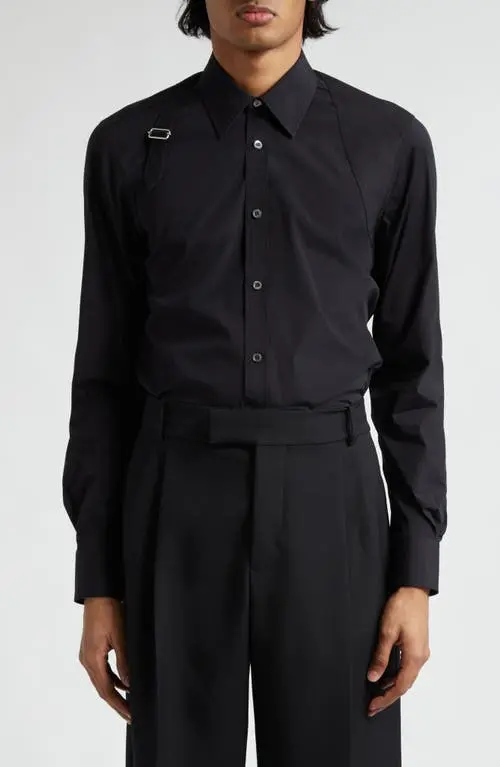 Alexander McQueen Alexander Harness Stretch Poplin Button-up Shirt - Black