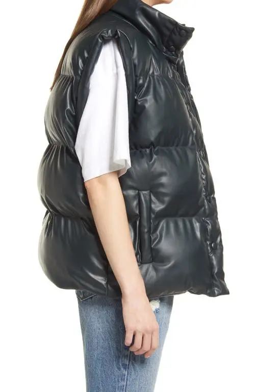Blanknyc Quilted Faux Leather Puffer Vest With Stand Collar