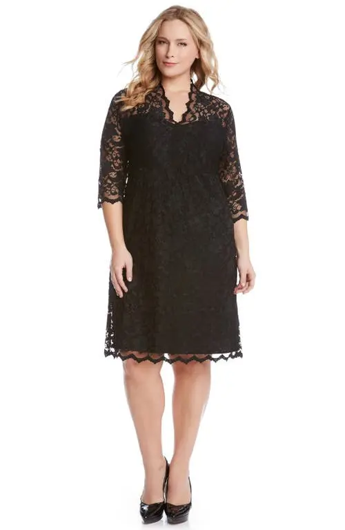 Karen Kane Scalloped Stretch Lace Dress - Black