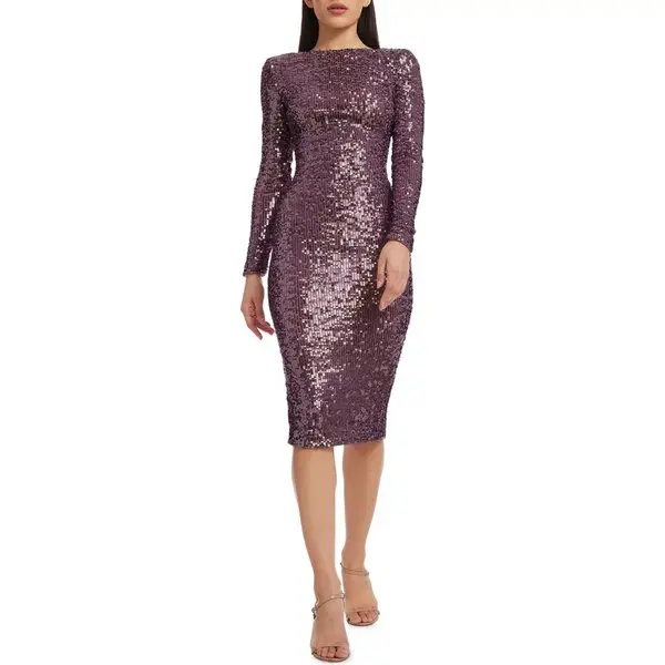 Dress The Population Emery Sequin Midi Dress - Lavender Multi