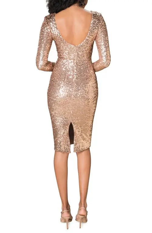 Dress The Population Emery Sequin Midi Dress - Soft Gold Multi