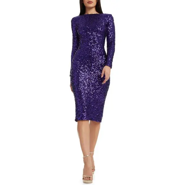 Dress The Population Emery Sequin Midi Dress - Violet