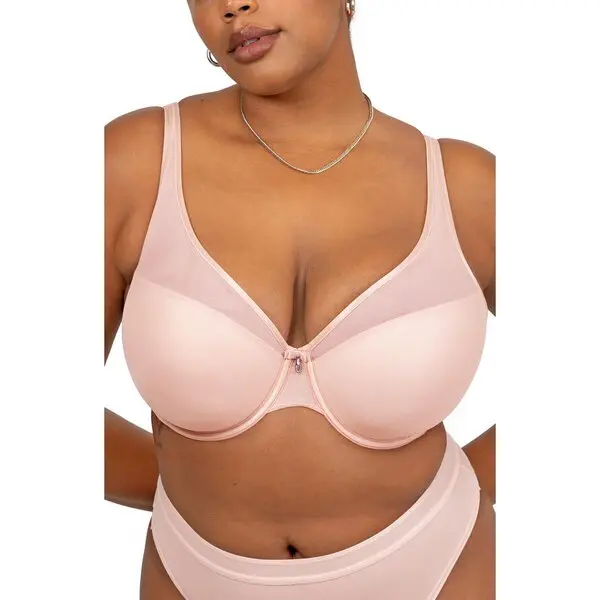 CURVY COUTURE Sheer Mesh Plunge T-shirt Bra - Blushing Rose
