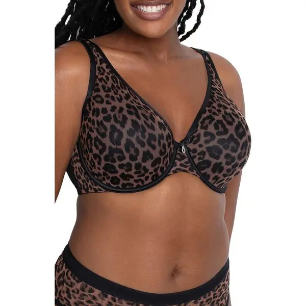 CURVY COUTURE Underwire Plunge Bra - Designer Leopard
