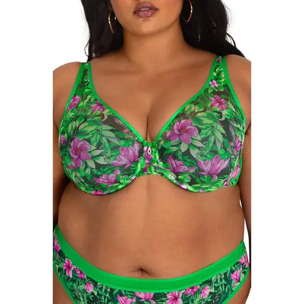 CURVY COUTURE Underwire Plunge Bra - Lush Tropics