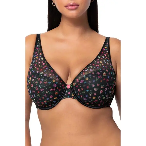 CURVY COUTURE Sheer Mesh Plunge T-shirt Bra - Meadow Dream