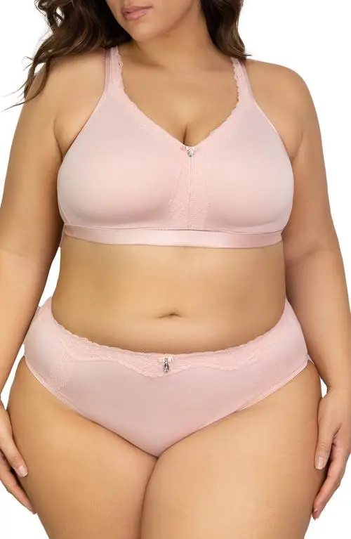 CURVY COUTURE Lace Trim Wireless Bra - Blushing Rose