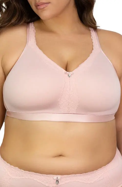 CURVY COUTURE Lace Trim Wireless Bra - Blushing Rose