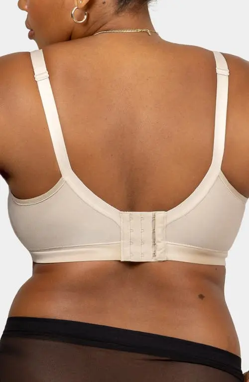 CURVY COUTURE Lace Trim Wireless Bra - Natural