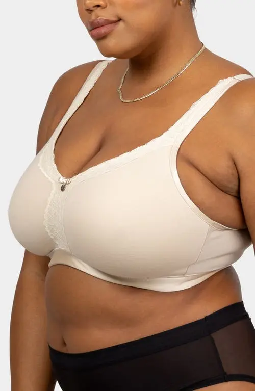 CURVY COUTURE Lace Trim Wireless Bra - Natural